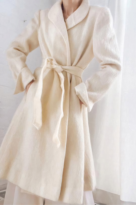 crème cashmere belted coat - THRIFTWARES VINTAGE