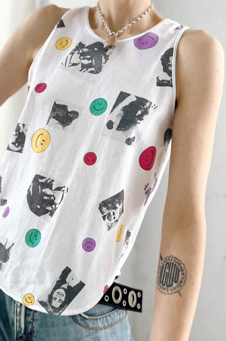 70s photography smiley face tank - THRIFTWARES VINTAGE
