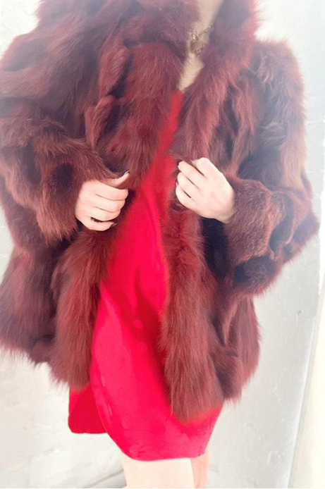 burgundy fox fur coat - THRIFTWARES VINTAGE