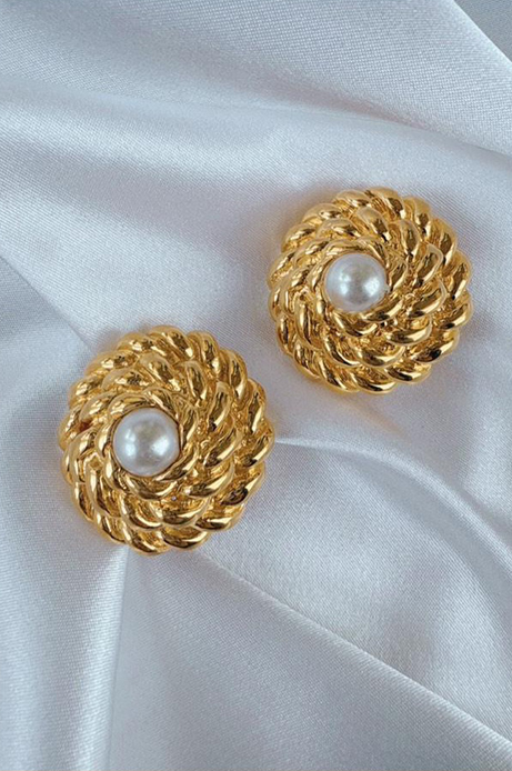 gold plated authentic Celine pearl & chain clip ons - THRIFTWARES VINTAGE