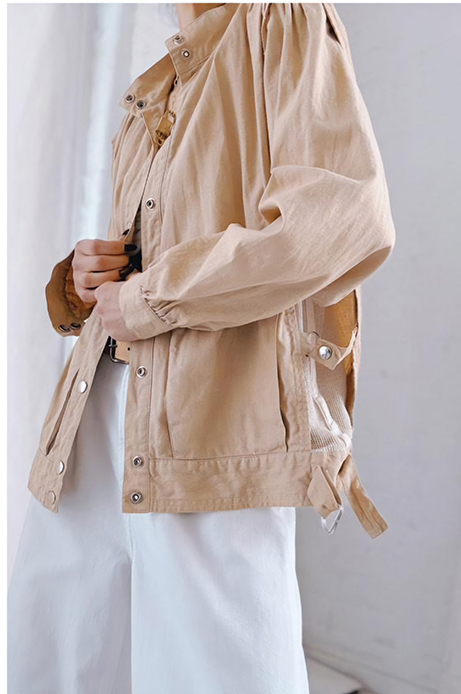 cotton linen mesh snap & buckle jacket - THRIFTWARES VINTAGE