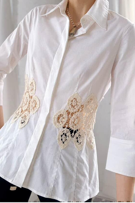 white cotton & lace button up - THRIFTWARES VINTAGE