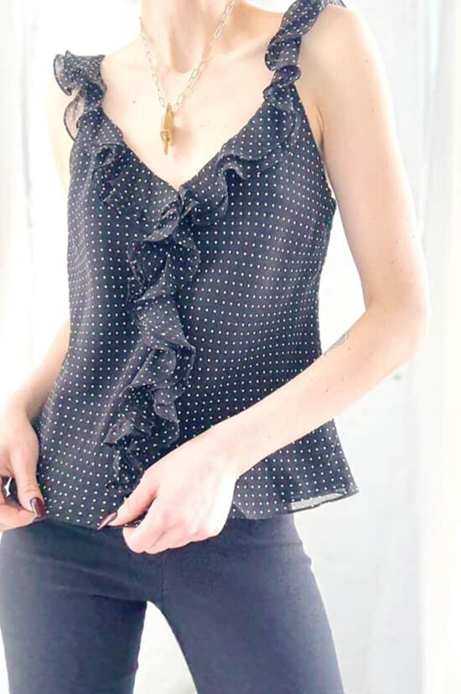 silk Ralph Lauren polka dot ruffle top - THRIFTWARES VINTAGE