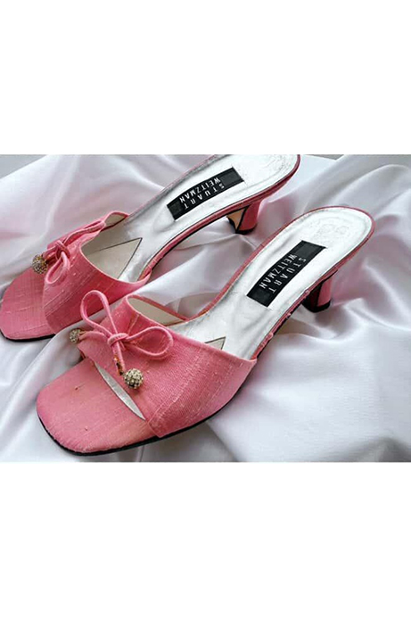 Stuart Weitzman pink shantung silk mules - THRIFTWARES VINTAGE
